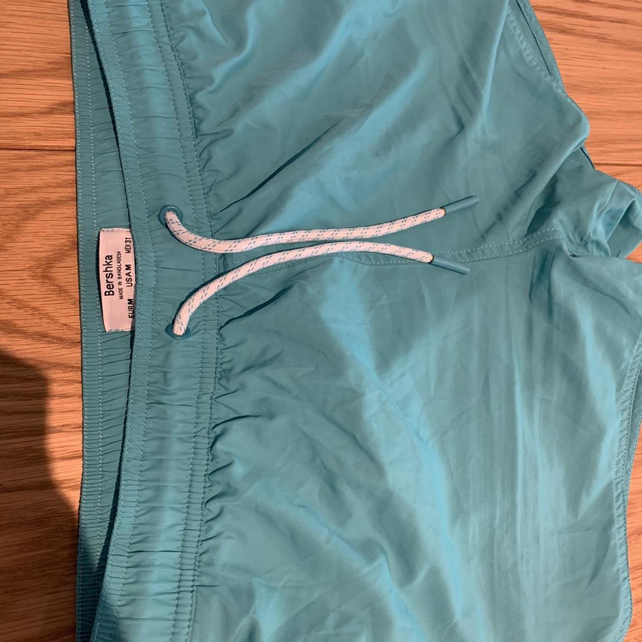 Mens Bershka Light Blue Swimming Trunks Size: M... - Depop