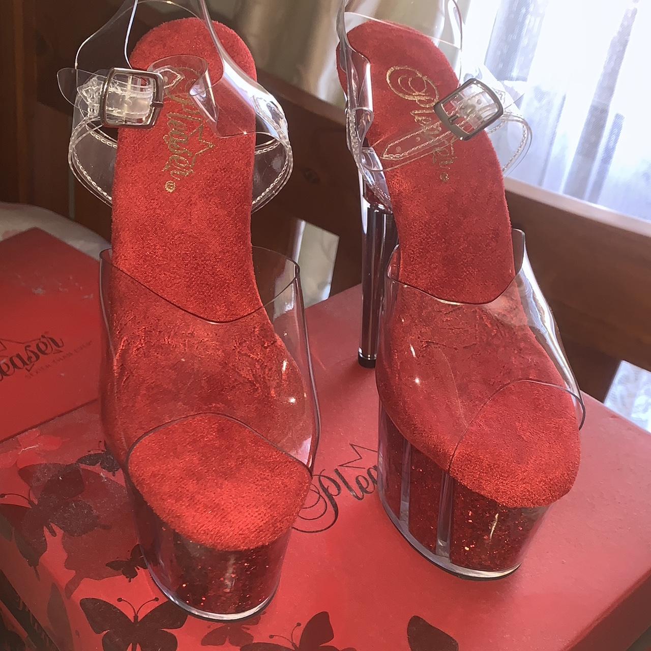 pleaser heels 7 inch height red glitter size 7AU - Depop