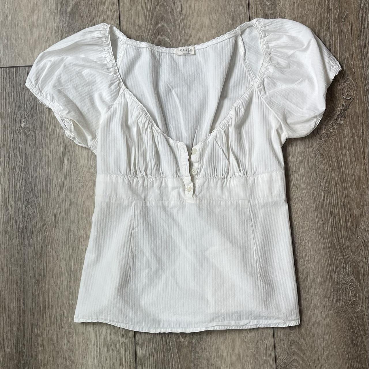 John Galt white cottage core top. Large U neck with... | Depop