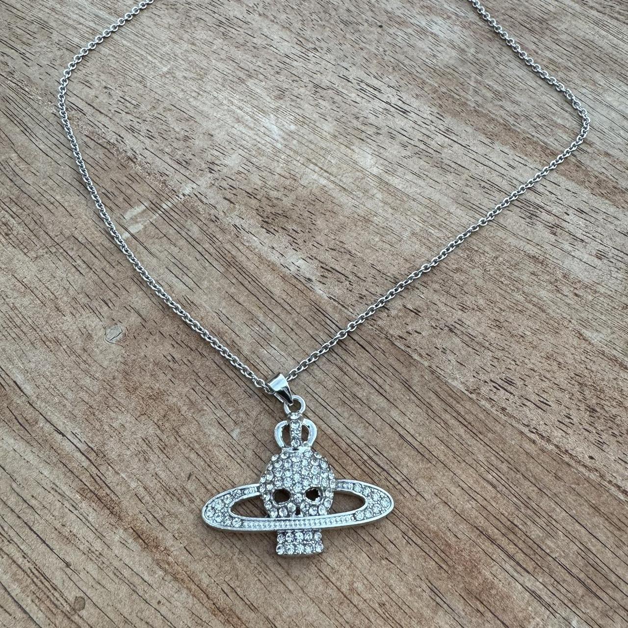 Y2K skull rhinestone necklace. Length 22”. Emo goth... - Depop