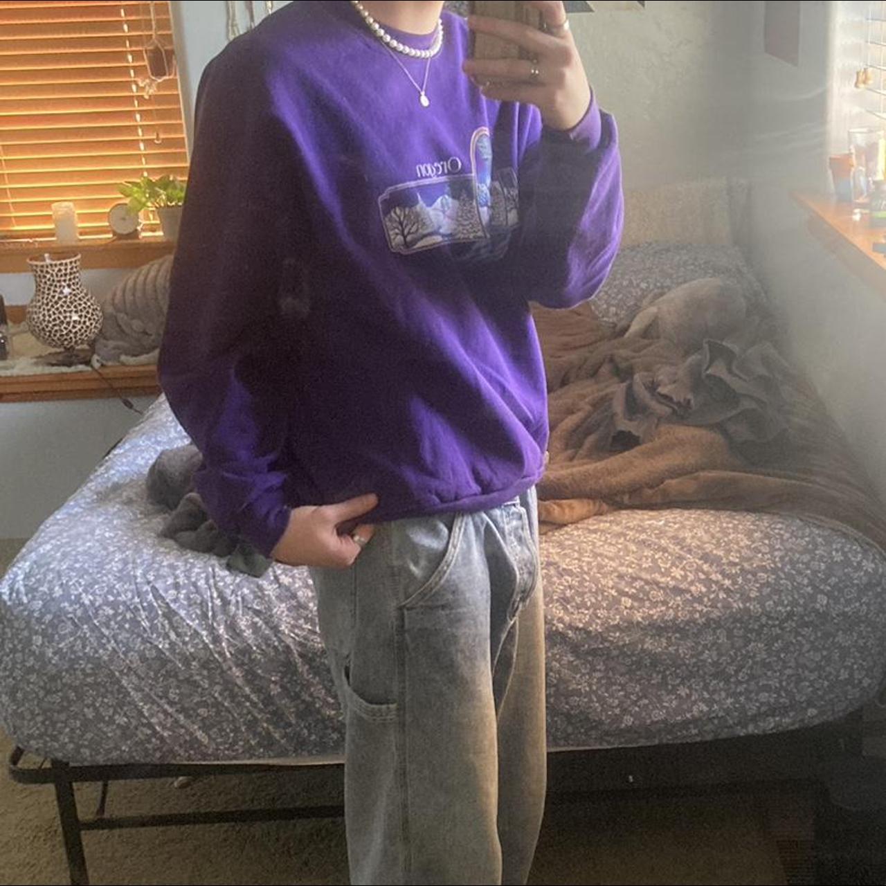 Early 2000s purple Oregon graphic nature sweatshirt... - Depop