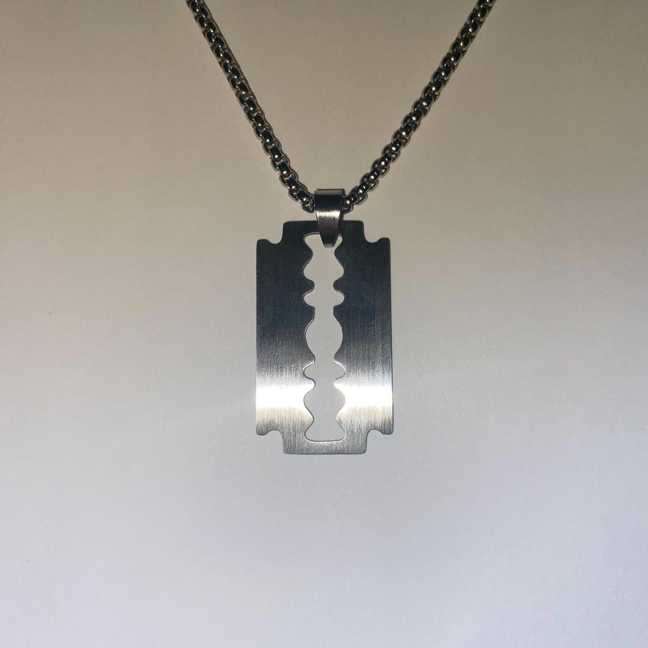 Y2k Stainless Steel Razor Blade Necklace... - Depop