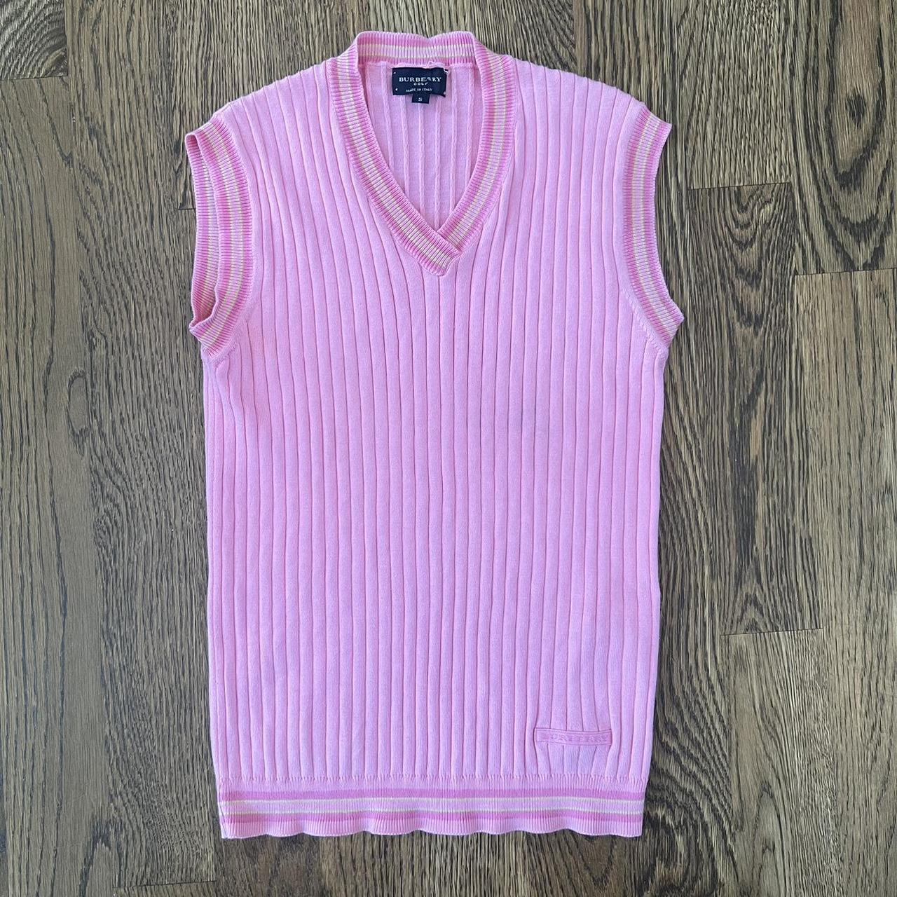 BURBERRY pink ‘golf’ sweater vest! Small snag by the... - Depop