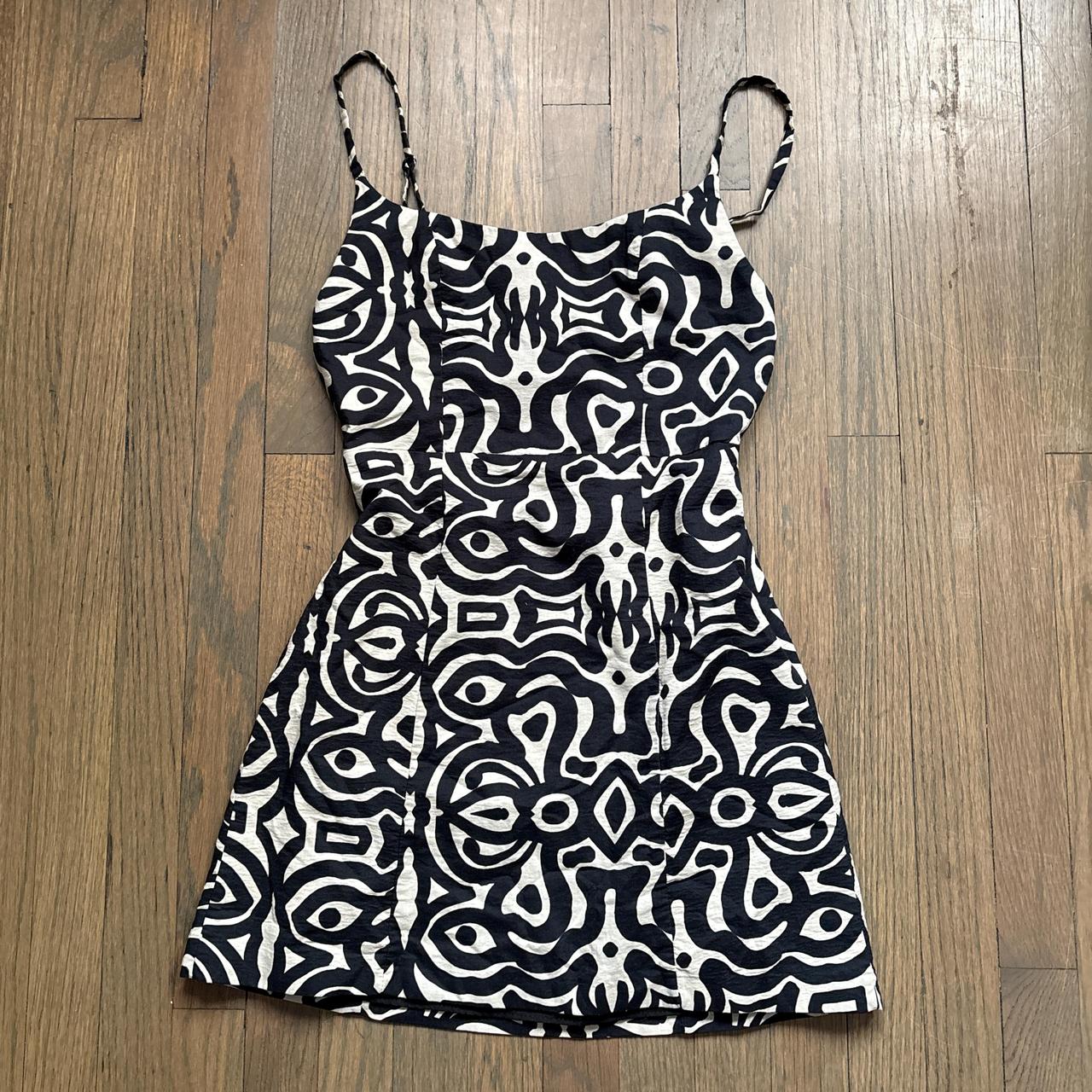 Black and white/ creamish color, mini A-line dress,... | Depop