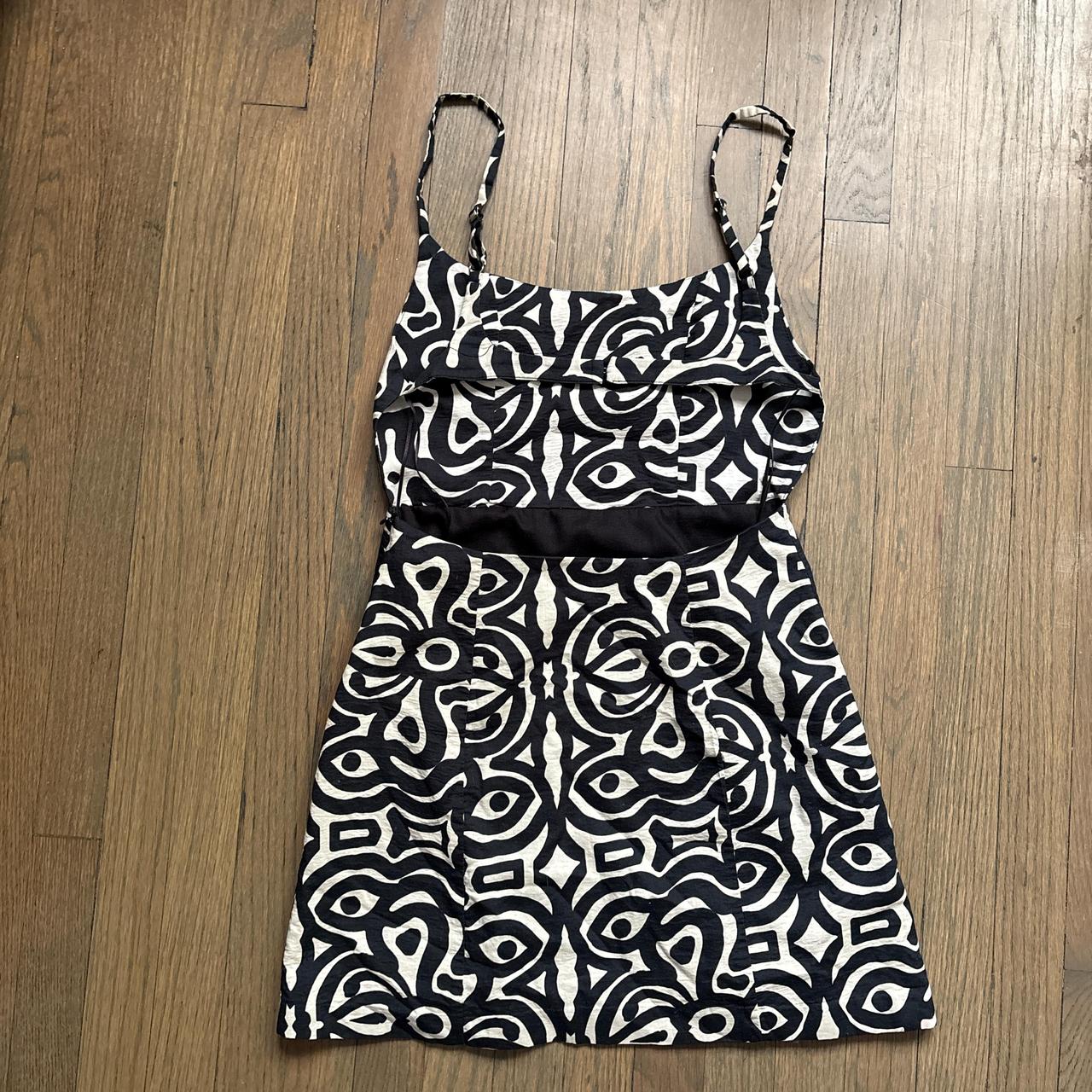 Black and white/ creamish color, mini A-line dress,... | Depop