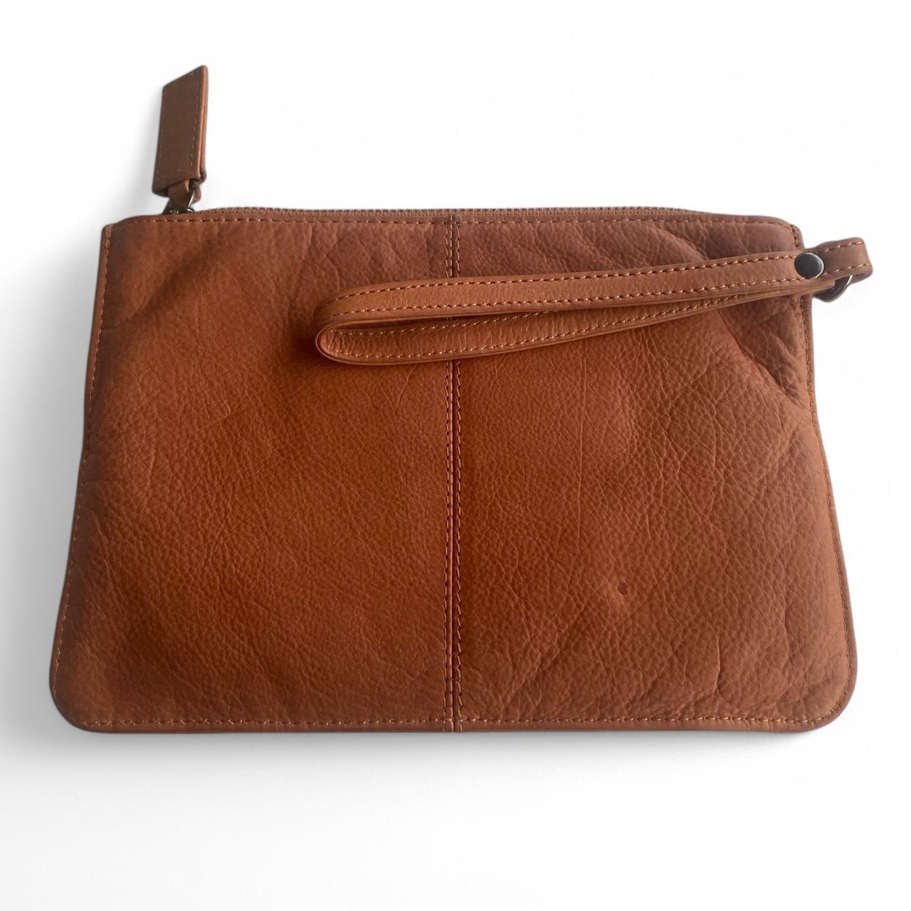 GABE gorgeous tan leather pouch with strap and zip... | Depop