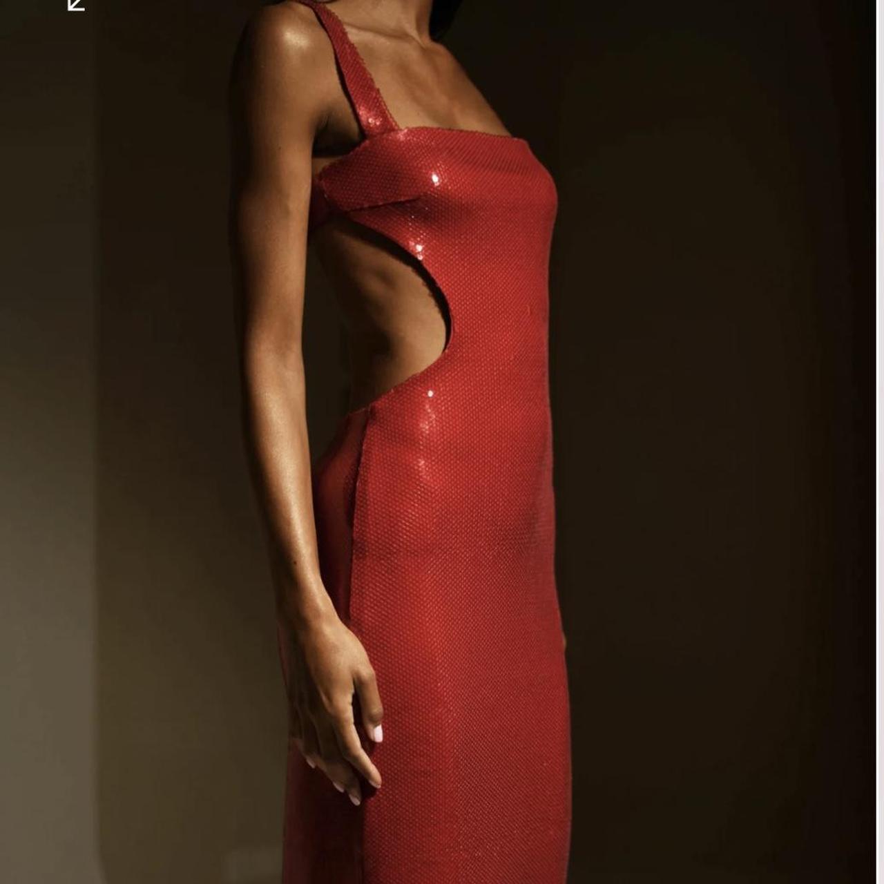 red sequin xs meshki dress, only worn once! $145 in... - Depop