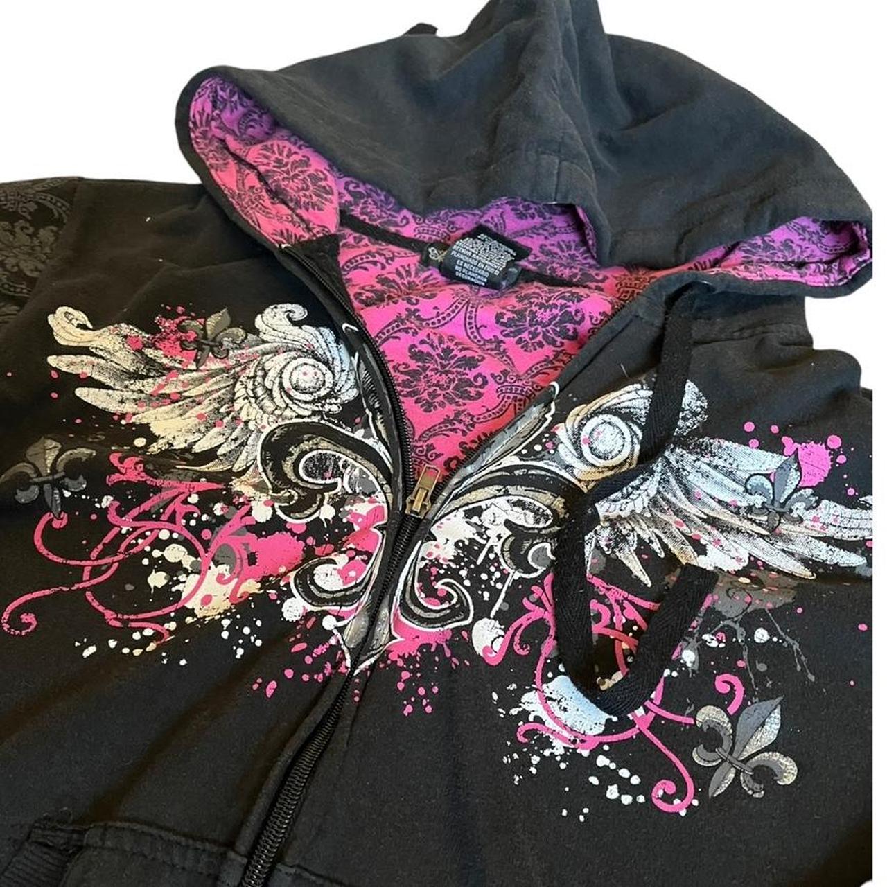 Affliction Women's Black and White Hoodie | Depop