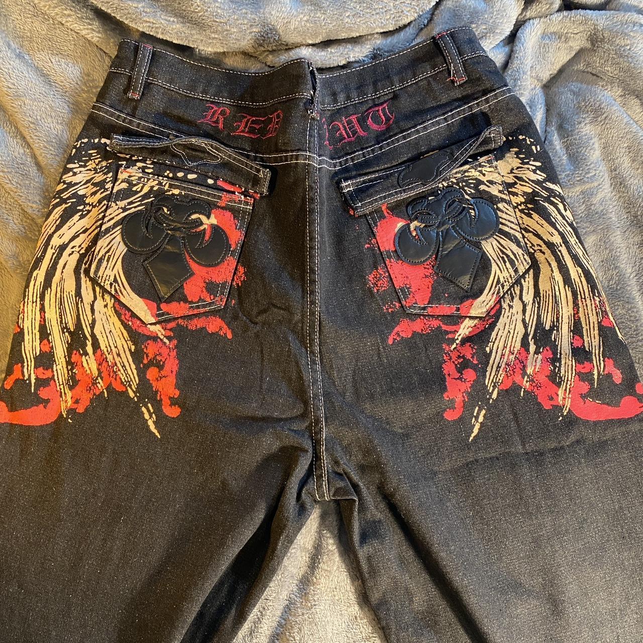 Black and red JNCO inspired loose jeans #w2k... - Depop