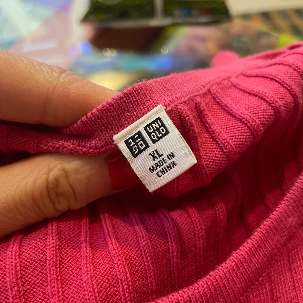 uniqlo hot pink fuschia knit sweater muscle... - Depop