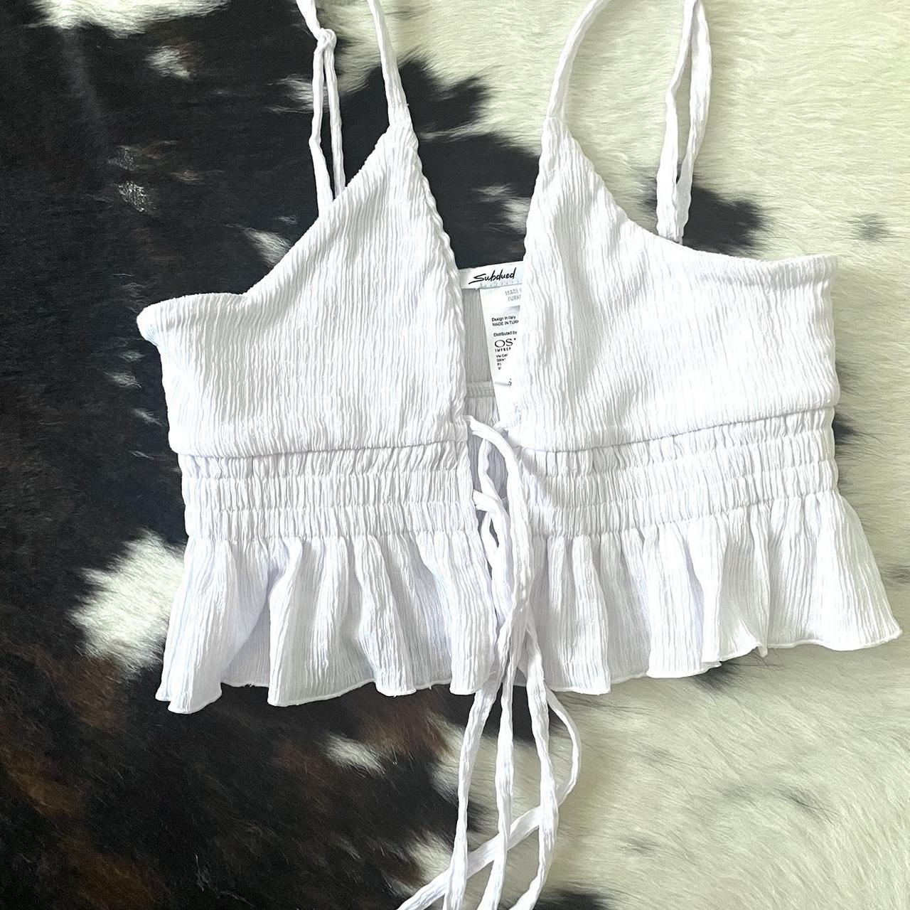 Frilly white tie front top from Subdued (Europe... | Depop