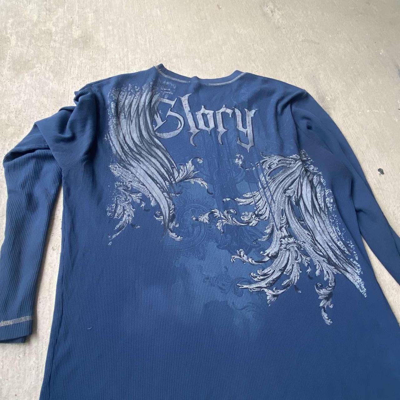 Affliction Men's Blue and Black T-shirt | Depop