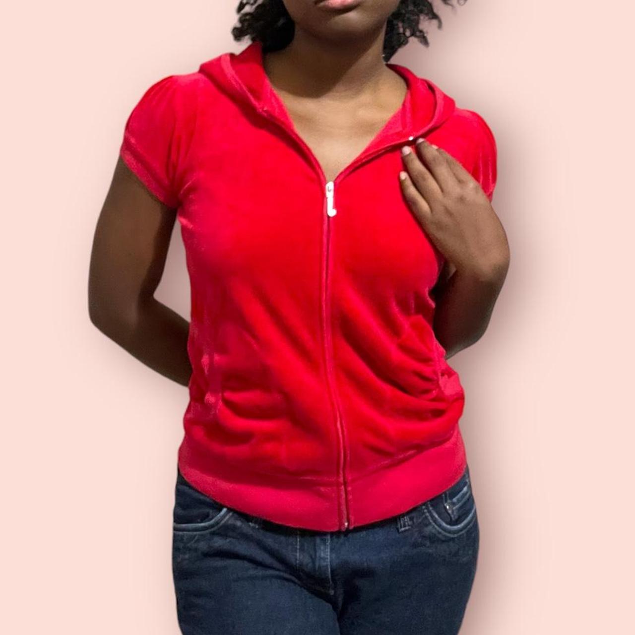 authentic y2k red juicy couture short sleeve hoodie,... - Depop