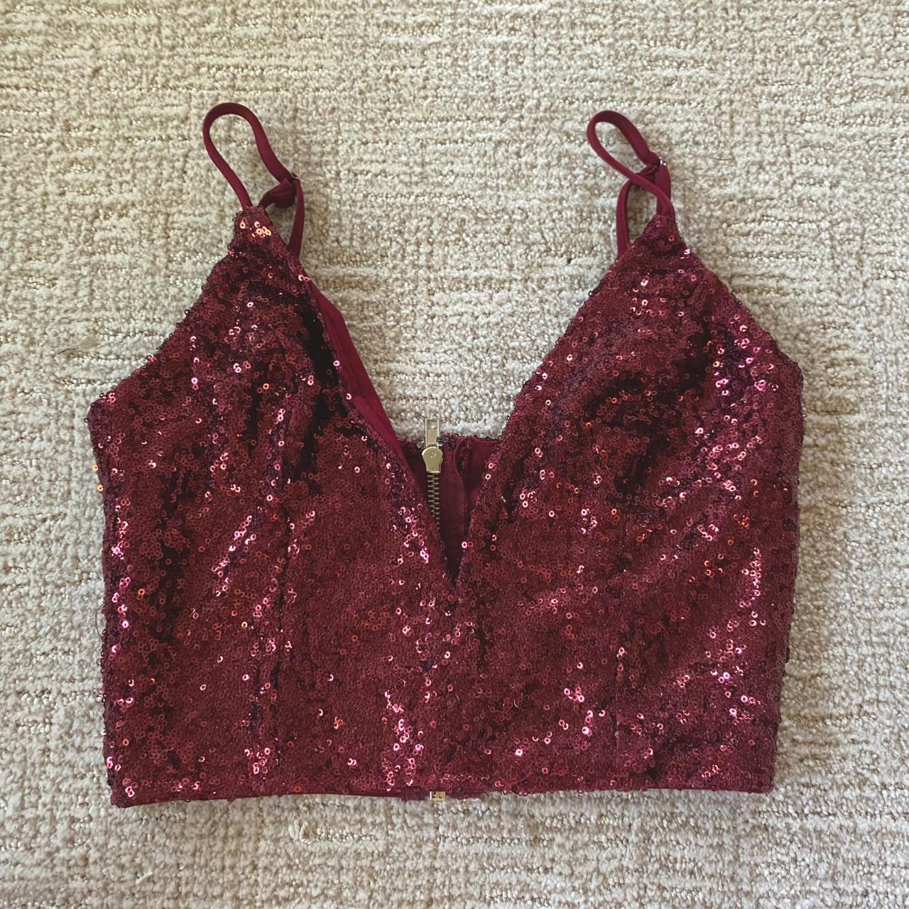 sequin sparkly red tank crop top for christmas new... | Depop