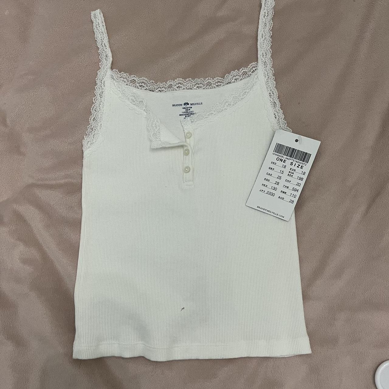 white lace button tank top - Depop