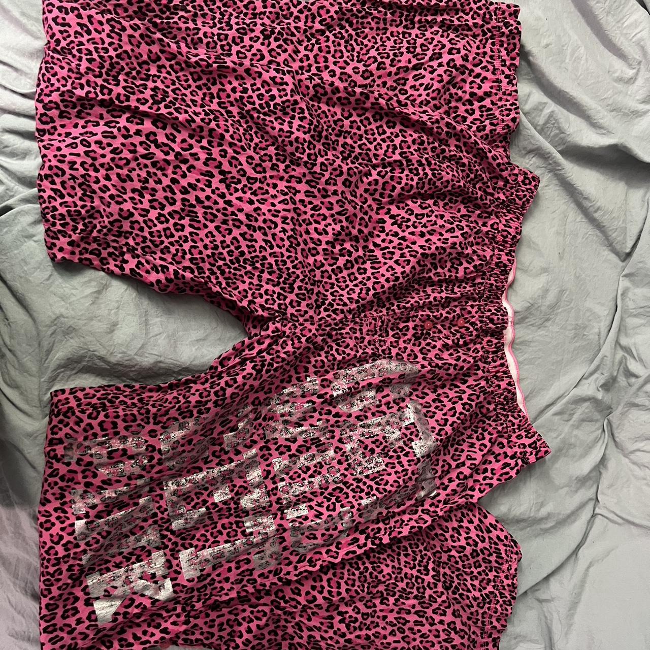 Pink leopard print y2k early 2000's pajama pants - Depop