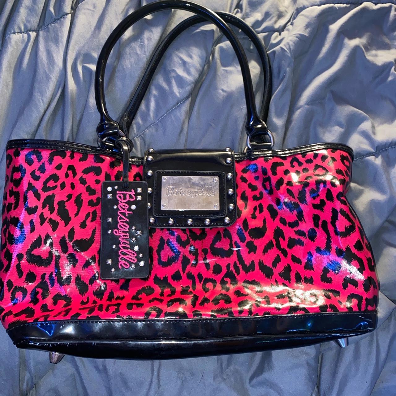 y2k pink zebra print spiked betsey Johnson purse In... - Depop