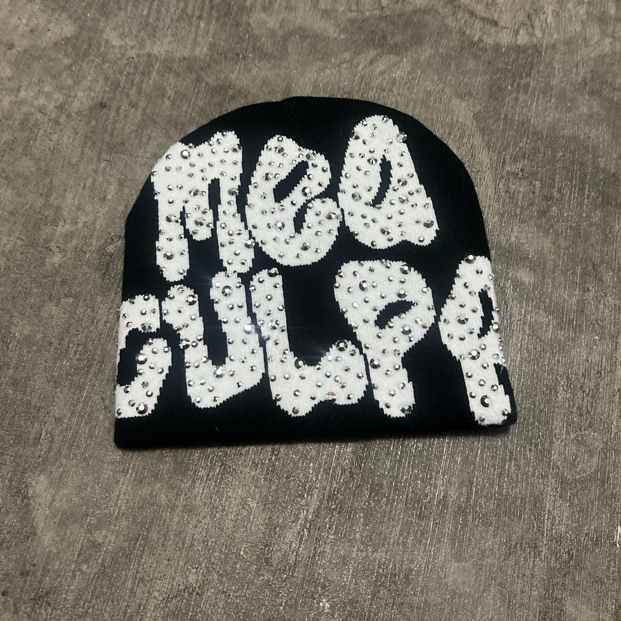 Rhinestone mea culpa beanie - Depop