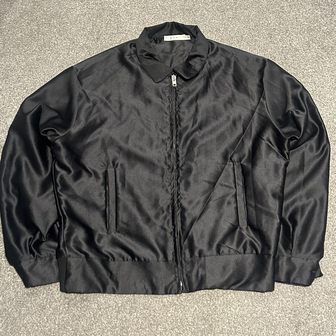 mnml Black satin bomber jacket with "Oilers East... | Depop