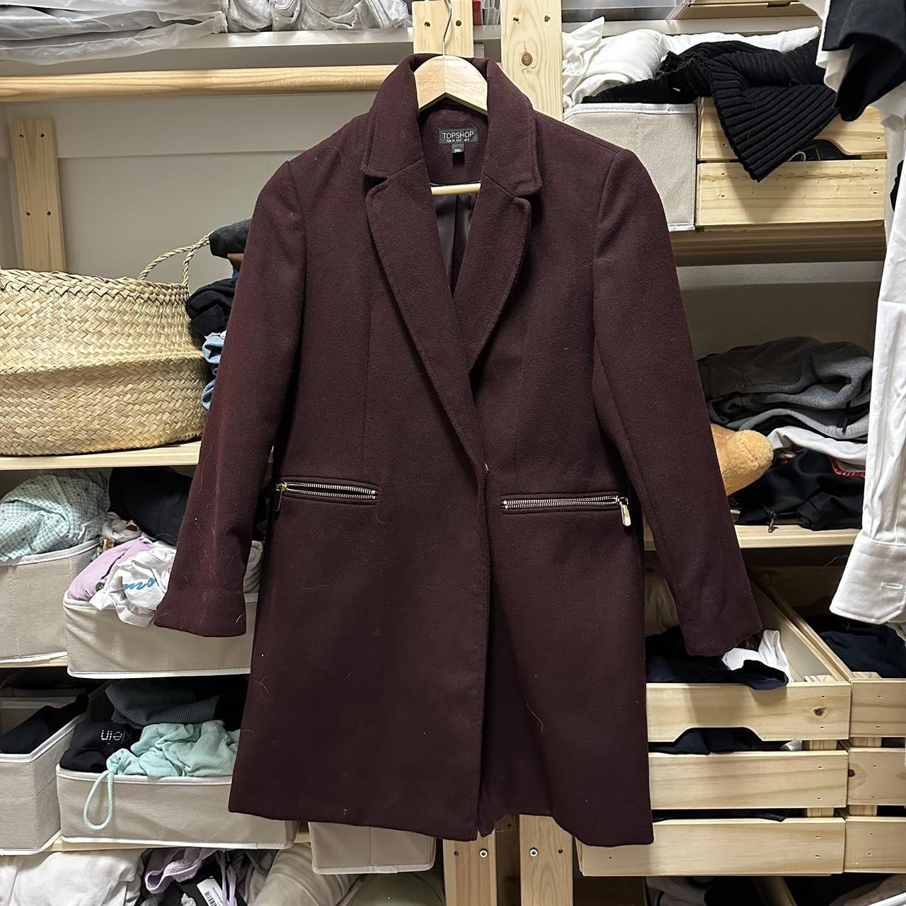 TopShop Meg Zip Pocket Coat in Maroon Wine burgundy... - Depop