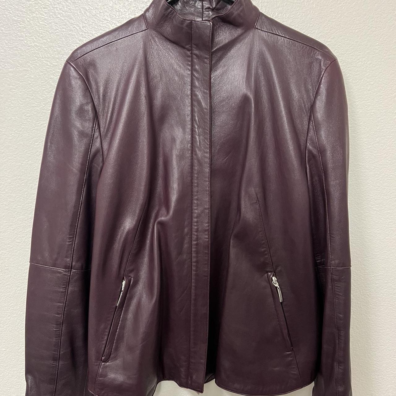 Rare Escada Sport Leather Jacket in Maroon, size 40... - Depop