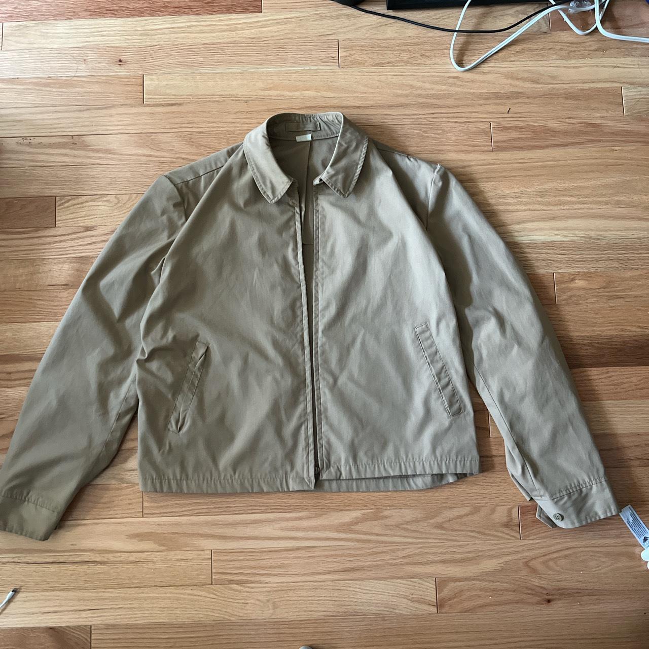 vintage 80s work jacket beige color, no size but... - Depop