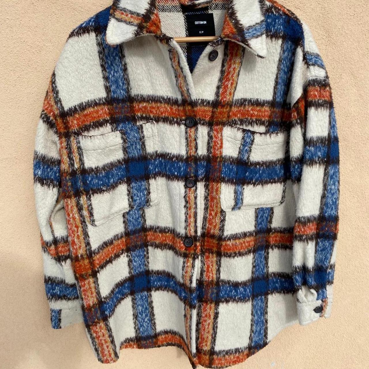 Gorgeous oversized orange and blue shaggy shacket... | Depop