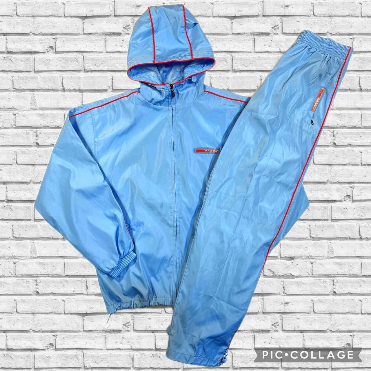 Vintage Men’s Light Blue/Red Prada Full TrackSuit -... | Depop