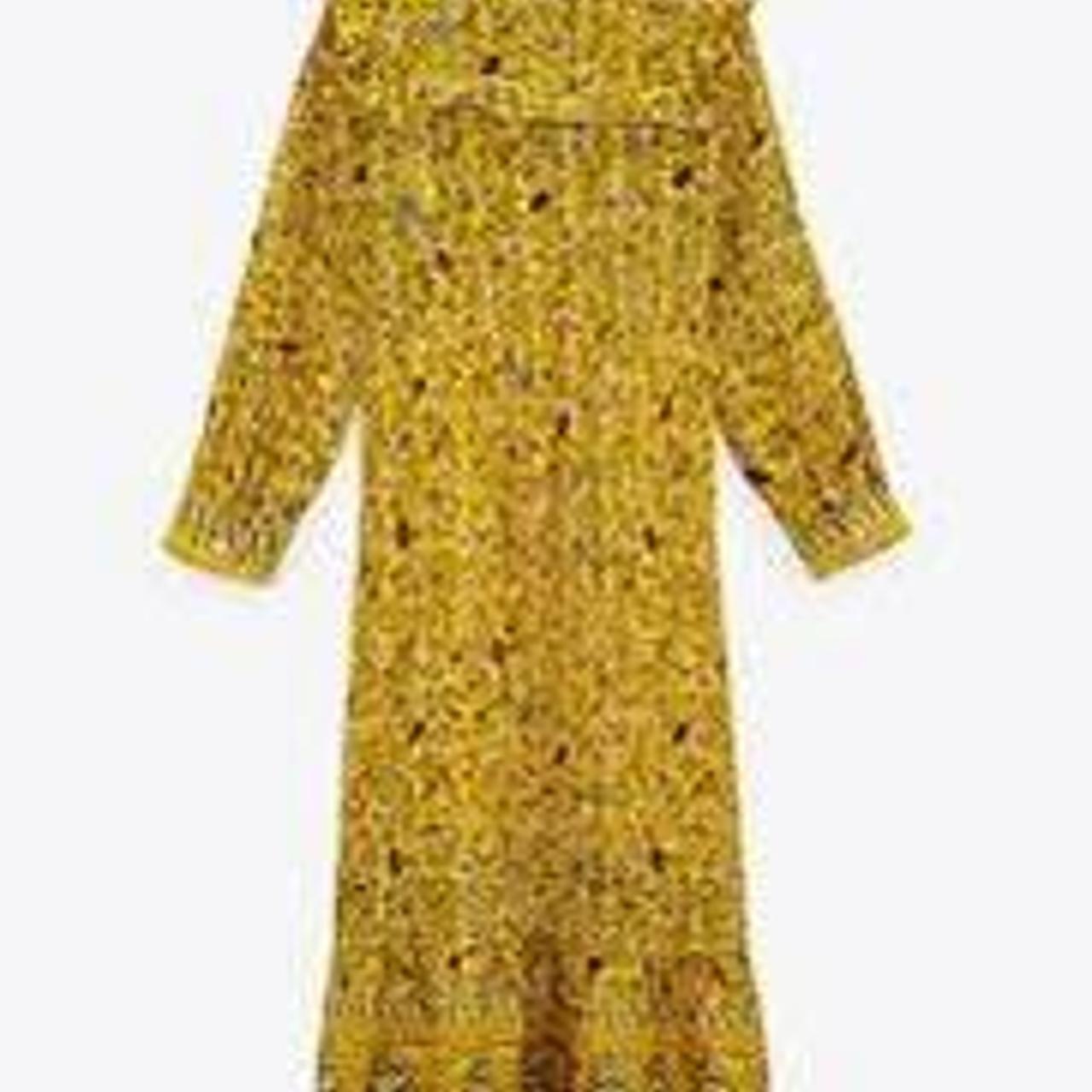 ZARA Pleated Ruffled Midi Dress Floral Yellow Flowy... - Depop