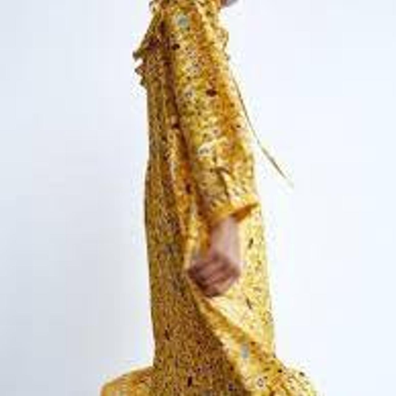 ZARA Pleated Ruffled Midi Dress Floral Yellow Flowy... - Depop