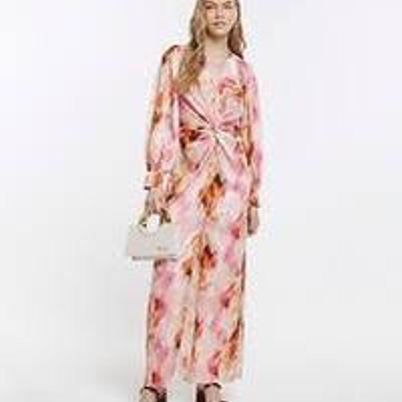 PINK MARBLE PRINT TWIST FRONT DRESS - Depop