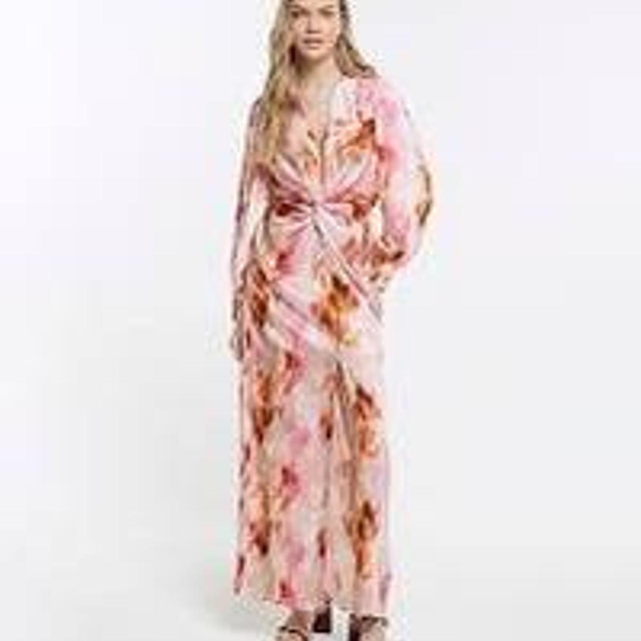 PINK MARBLE PRINT TWIST FRONT DRESS - Depop