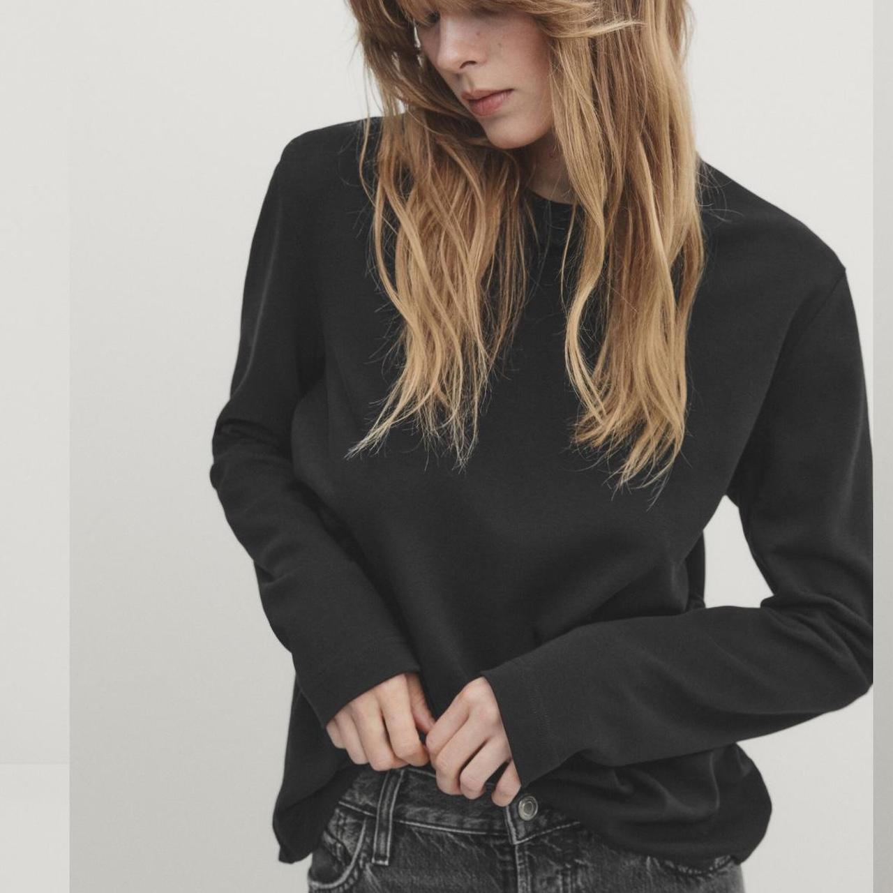 🆕 Massimo Dutti Long Sleeve Cotton T-Shirt dark... - Depop