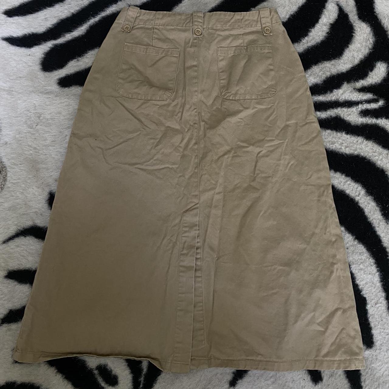 Arcade y2k khaki tan maxi midi cargo skirt Waist -... - Depop