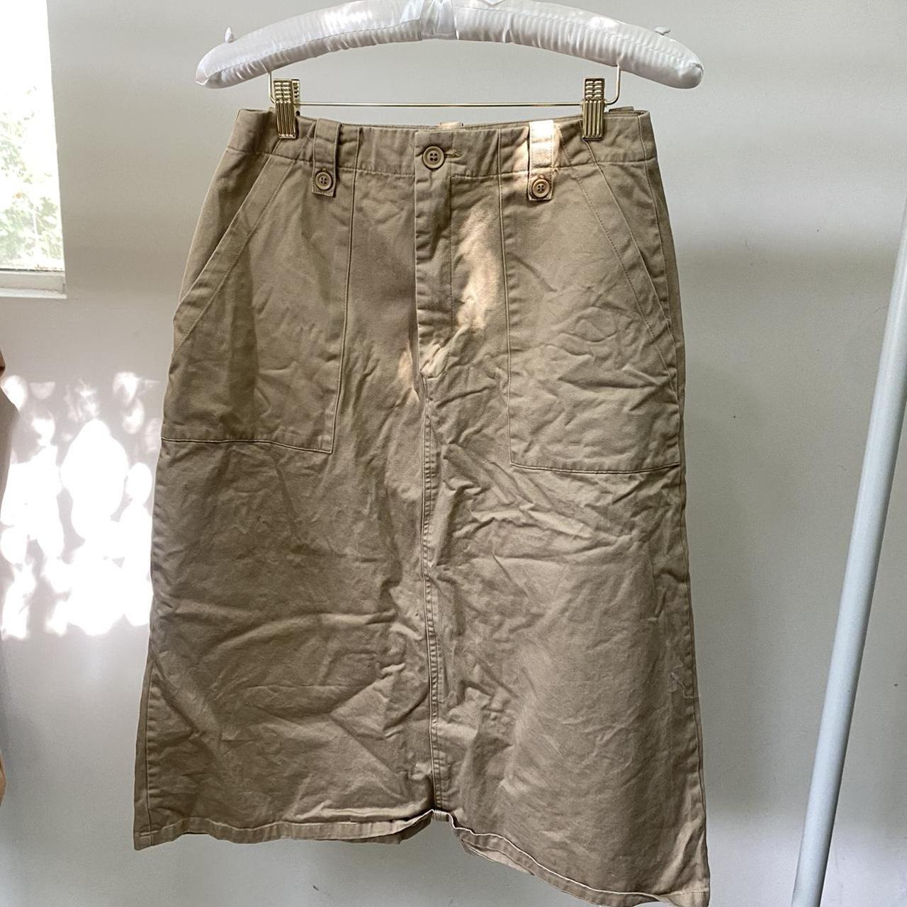 Arcade y2k khaki tan maxi midi cargo skirt Waist -... - Depop