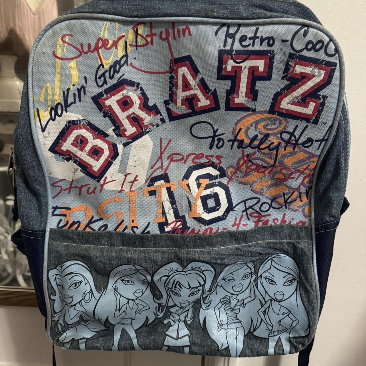 Bratz denim backpack with graffiti design, featuring... | Depop