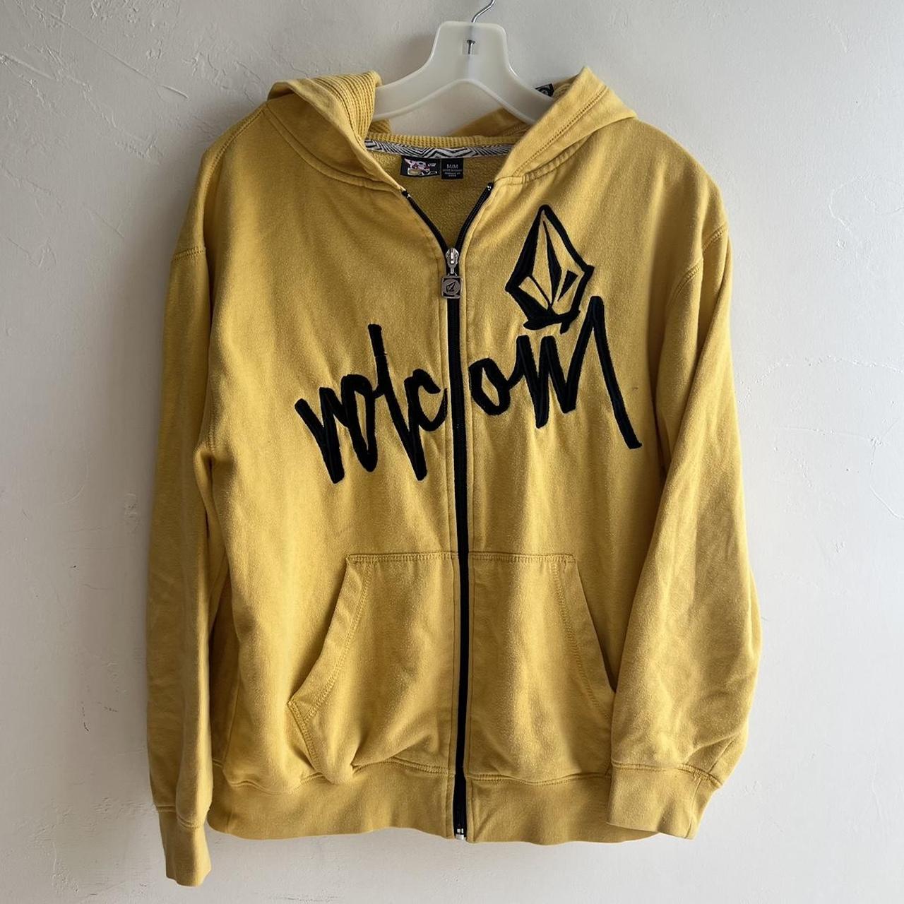 mens volcom yellow zip up hoodie - Depop