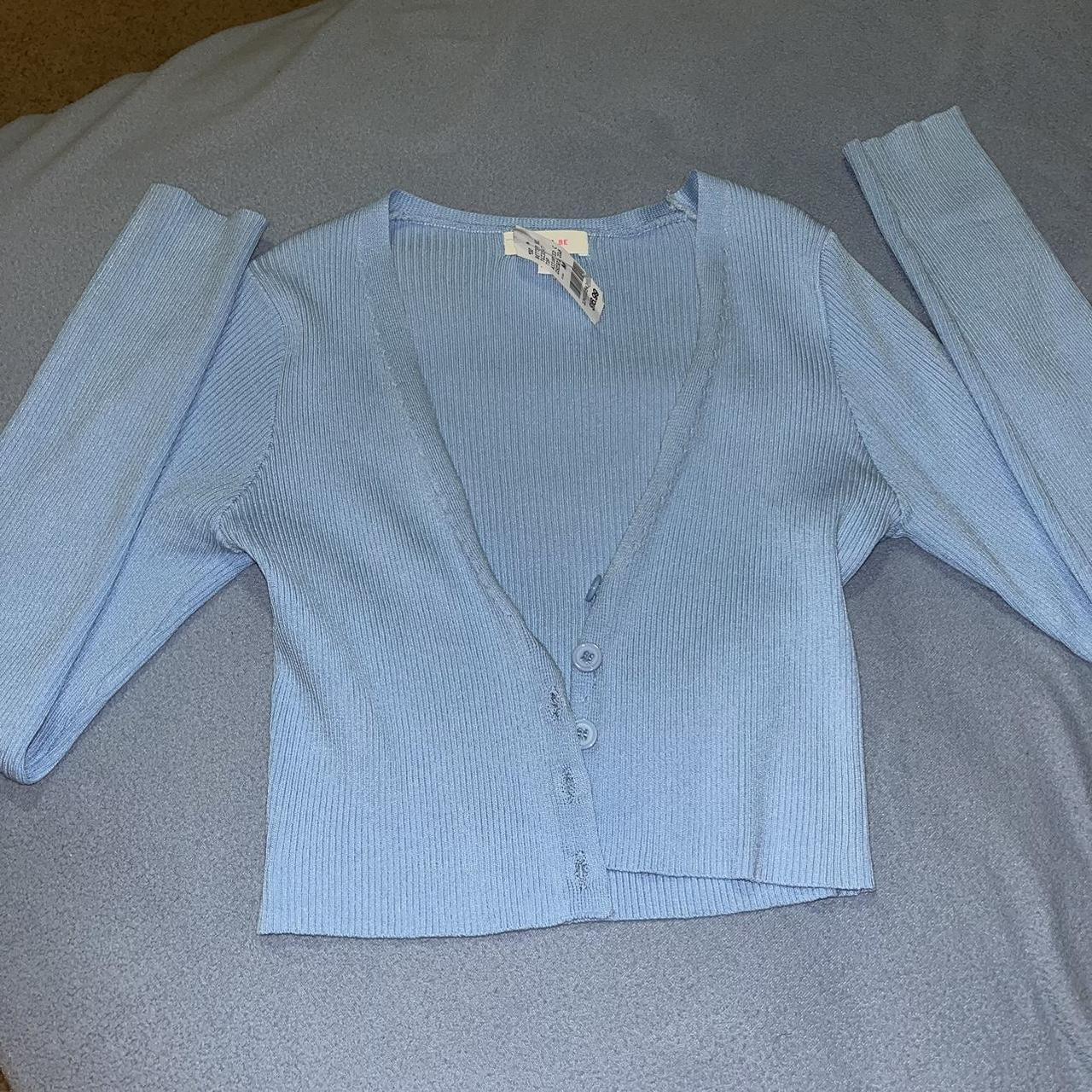 NWT baby blue crop ribbed long sleeve cardigan.... - Depop