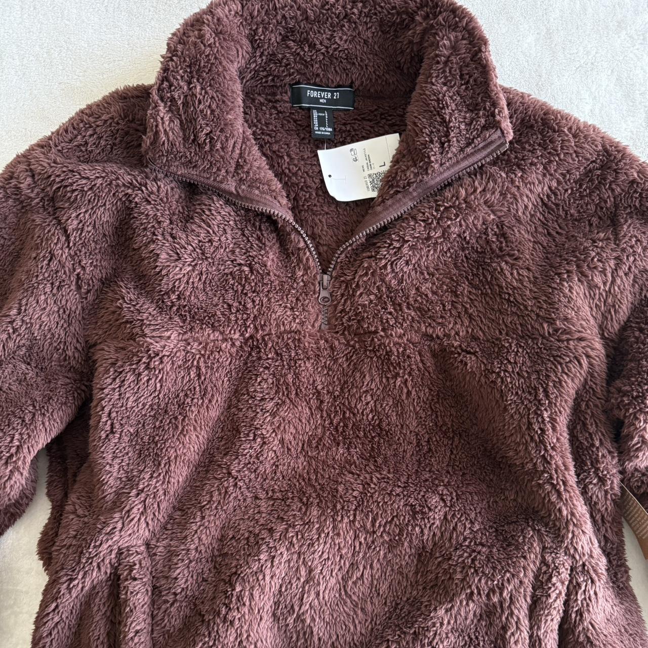Brown fuzzy quarter zip jacket #fluffy | Depop