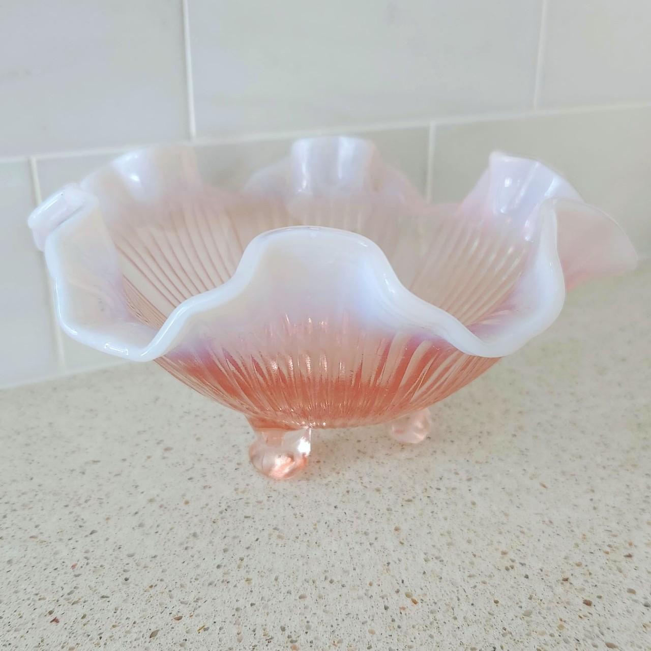 Beautiful Fenton Ruffled opalescent Pink footed bon... - Depop