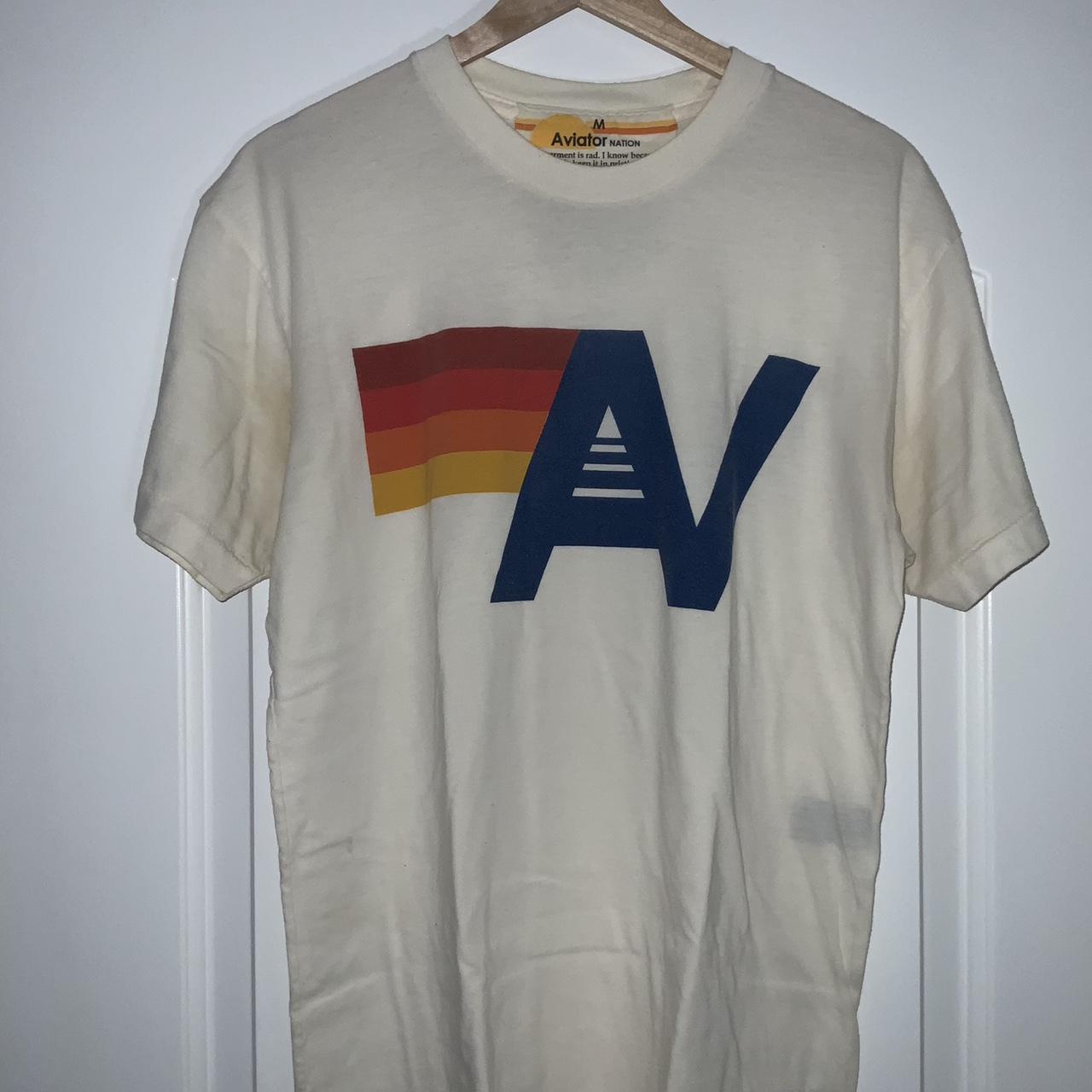 Men’s Aviator Nation T-Shirt -vintage white/logo... - Depop