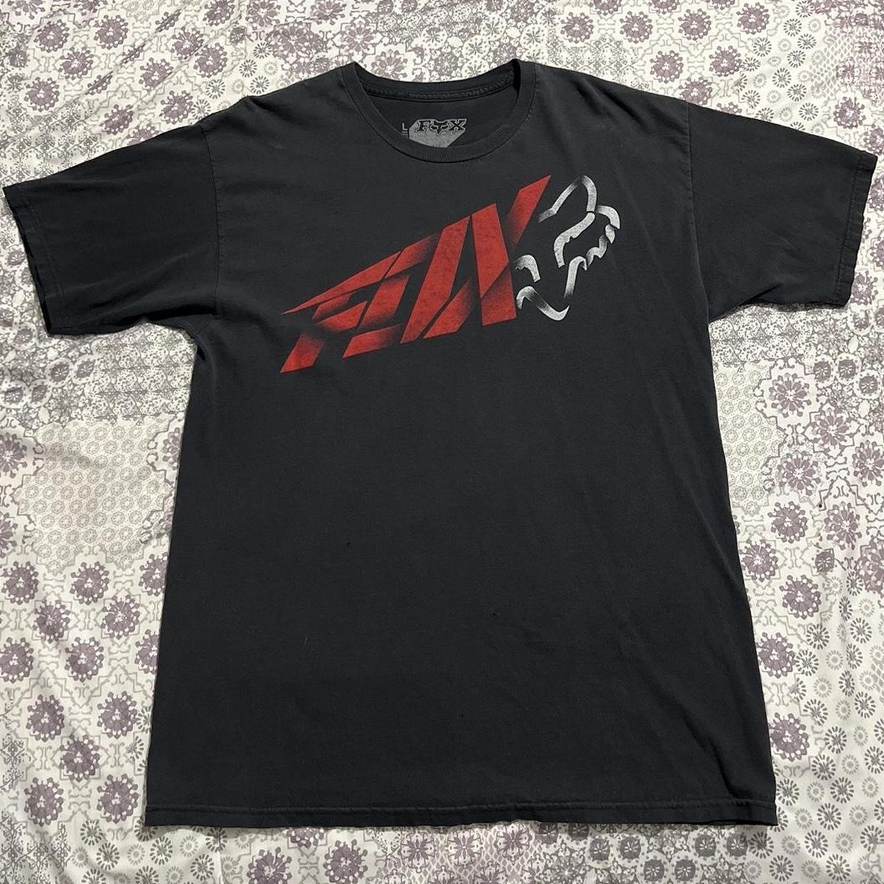 Fox Racing Men's Black and Red T-shirt | Depop