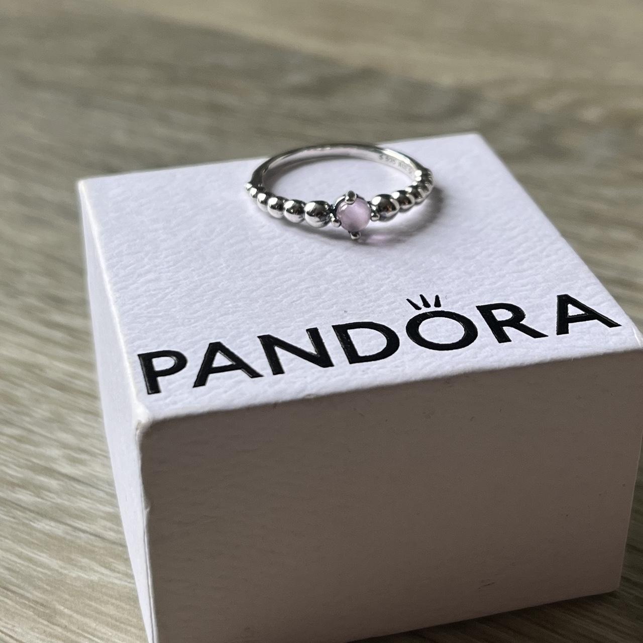 Pandora Birthstone Beaded Ring Light Pink Size 54... - Depop