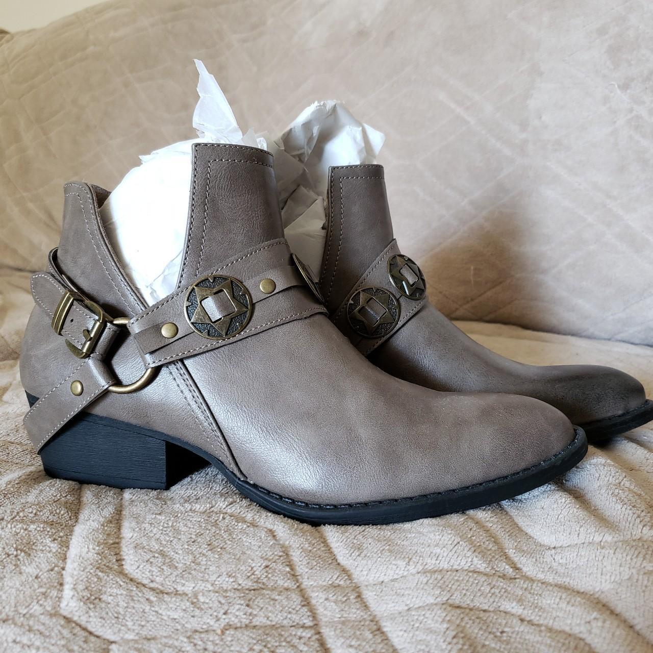 GC Shoes Elisa Taupe Faux Leather Booties NWOT Size... - Depop