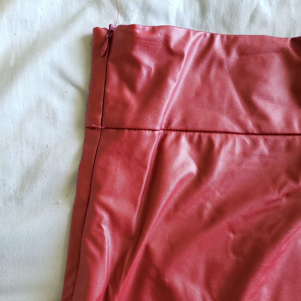 SHEIN High Waisted Asymmetrical Red Pleather... - Depop