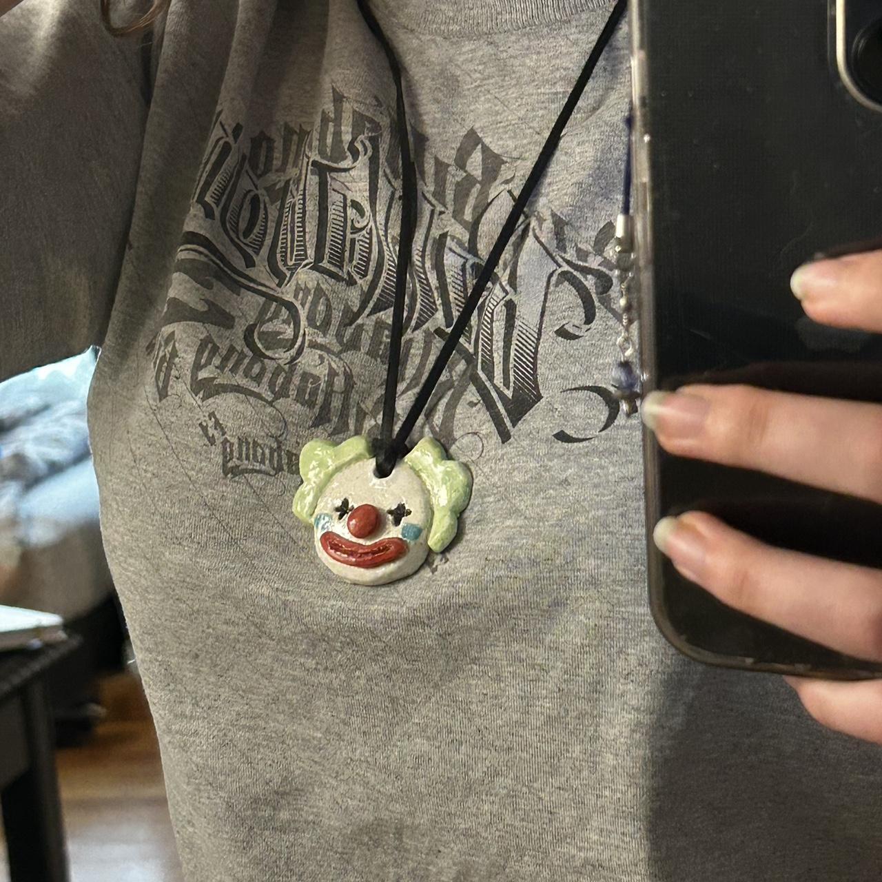 Handmade clay clown pendant necklace. String is... - Depop