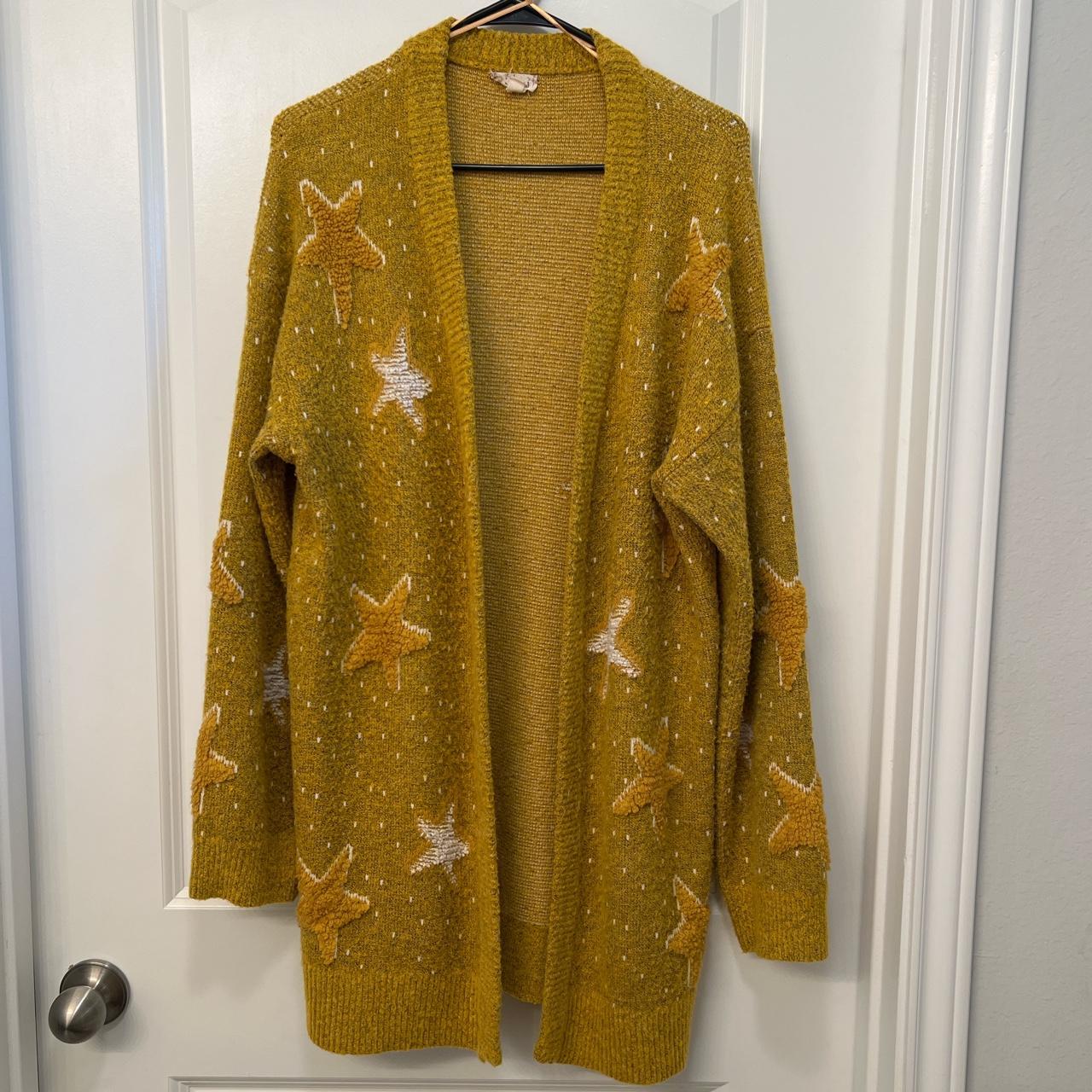 Hem & Thread fuzzy Star cardigan, mustard/yellow... - Depop