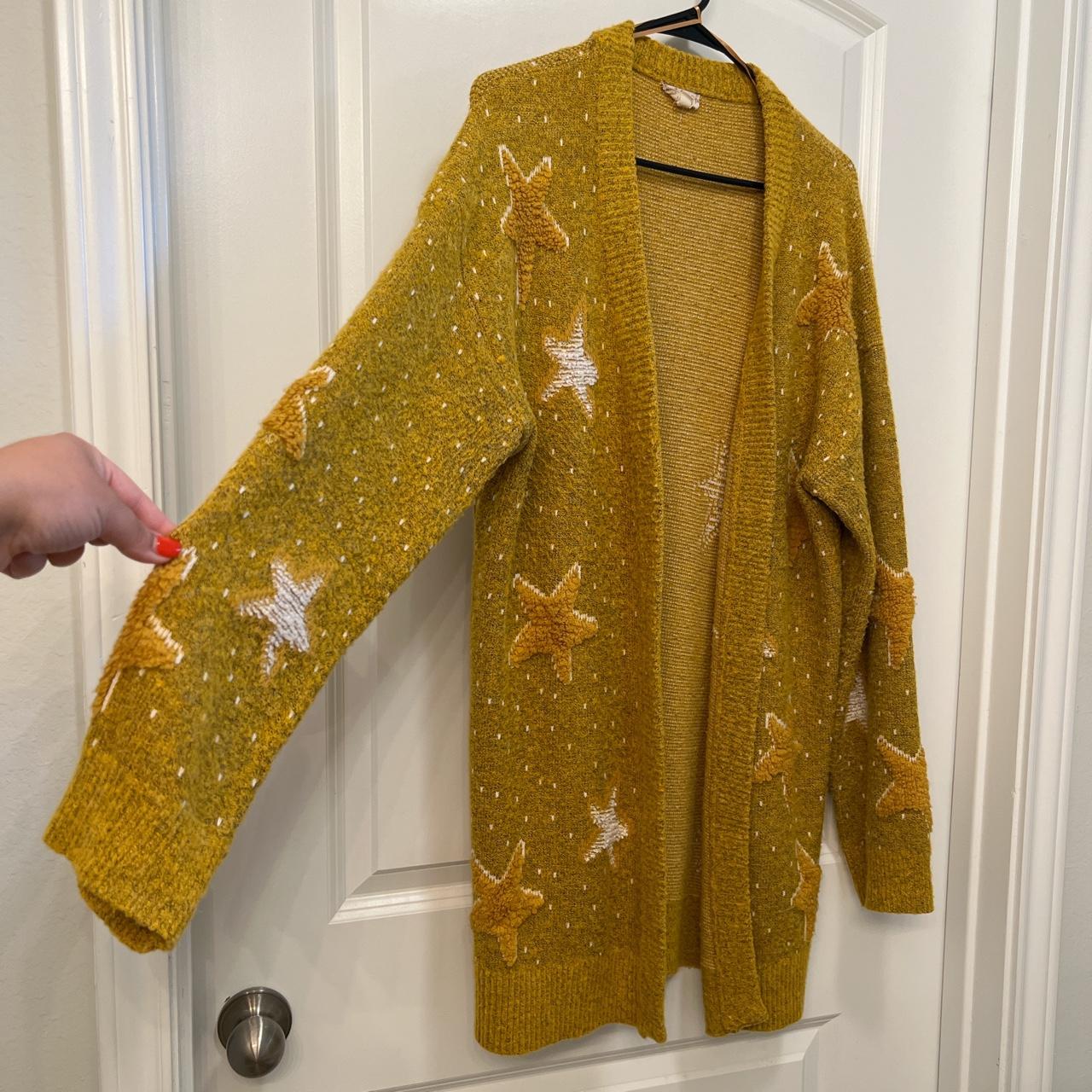 Hem & Thread fuzzy Star cardigan, mustard/yellow... - Depop