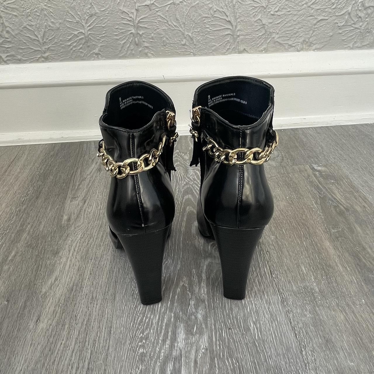 Betsey Johnson Black Zip Ankle Chain Booties... - Depop