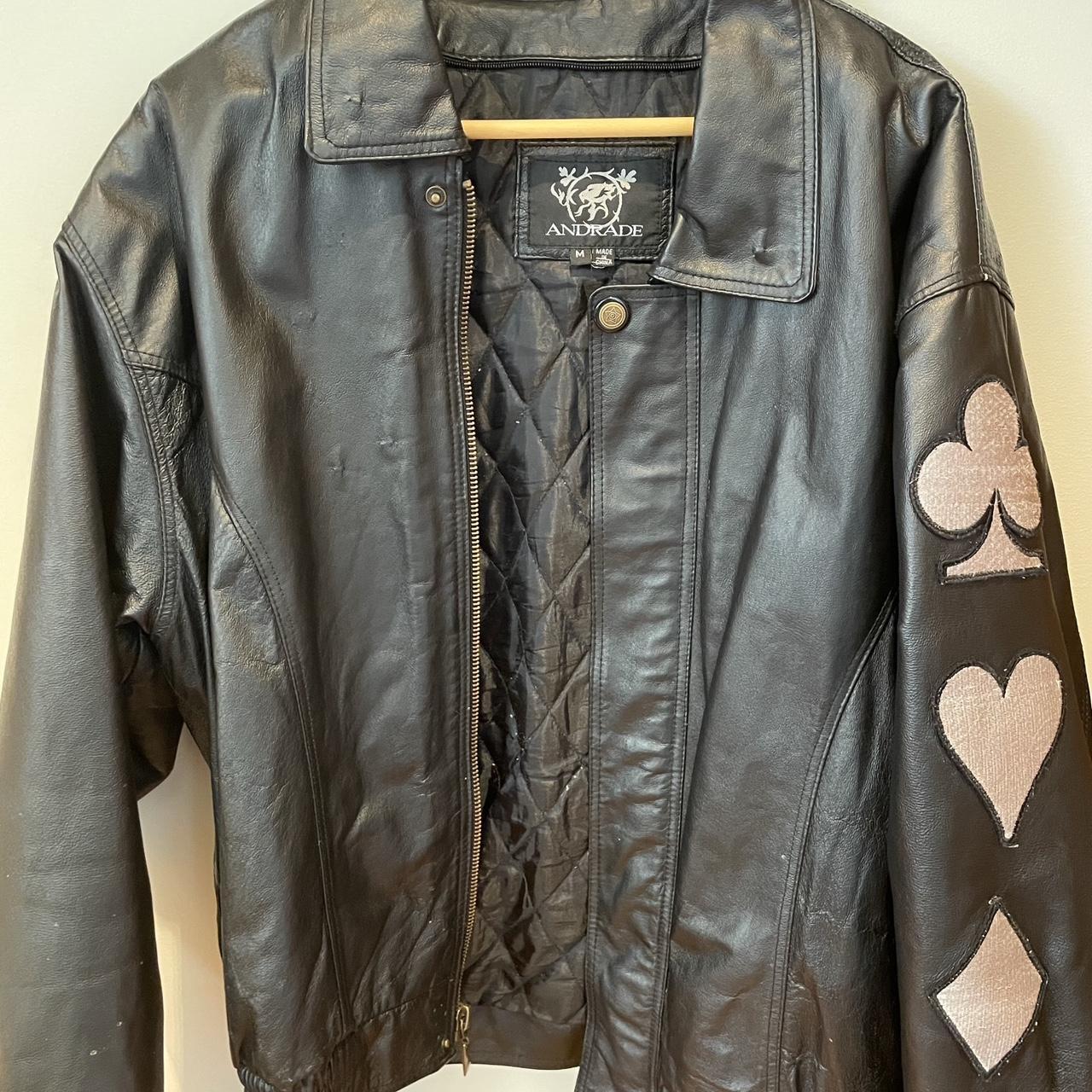 Vintage Black Leather Jacket Poker Vegas Embroidered... - Depop